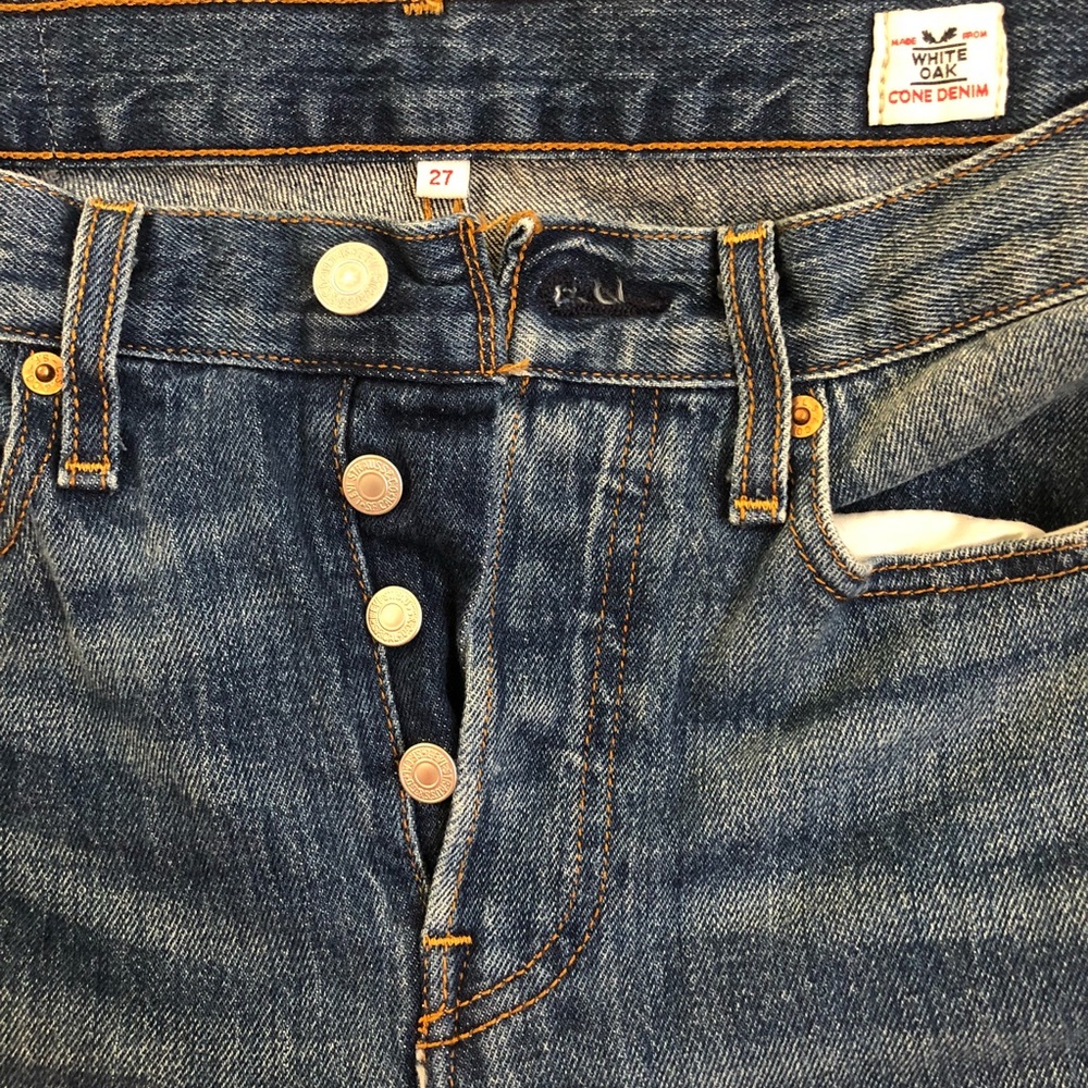 Raw Hemmed White Oak Cone Denim Levi Jeans - Gem